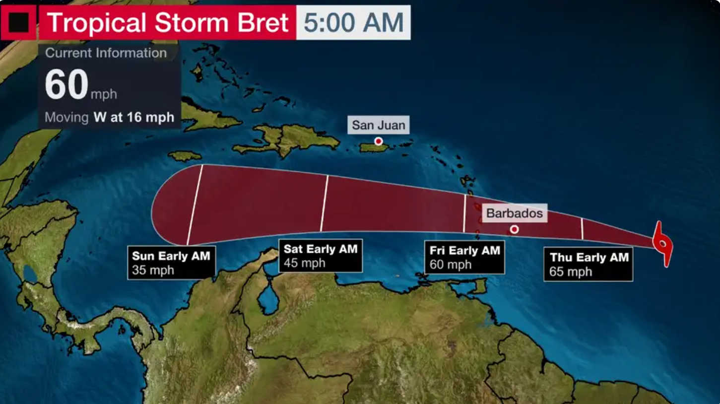 Bret 'a Little Stronger' and Bends South, Potentially Sparing USVI and PR; Windward Islands ...